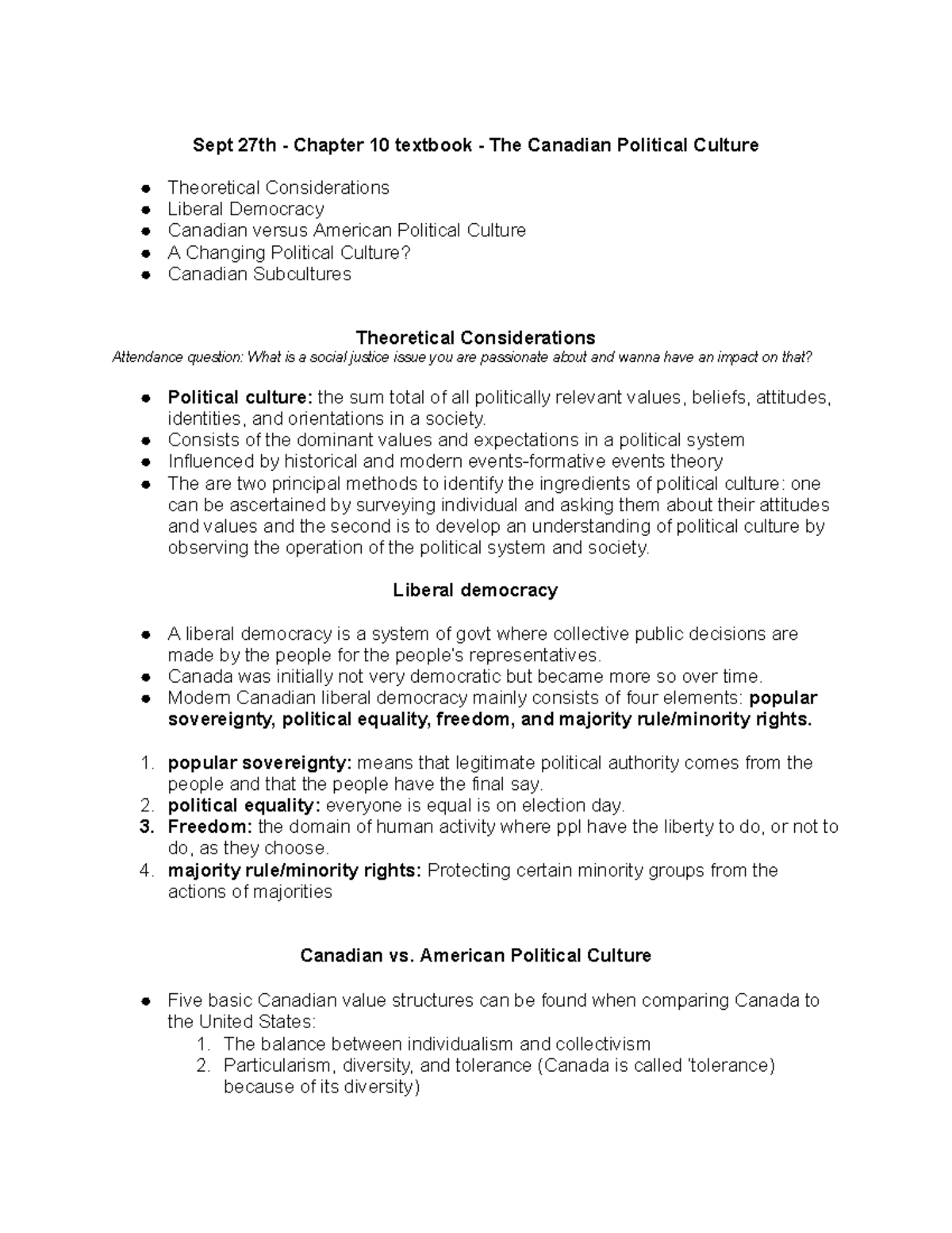 POL101 Lecture 3 - Sept 27th - Chapter 10 textbook - The Canadian ...