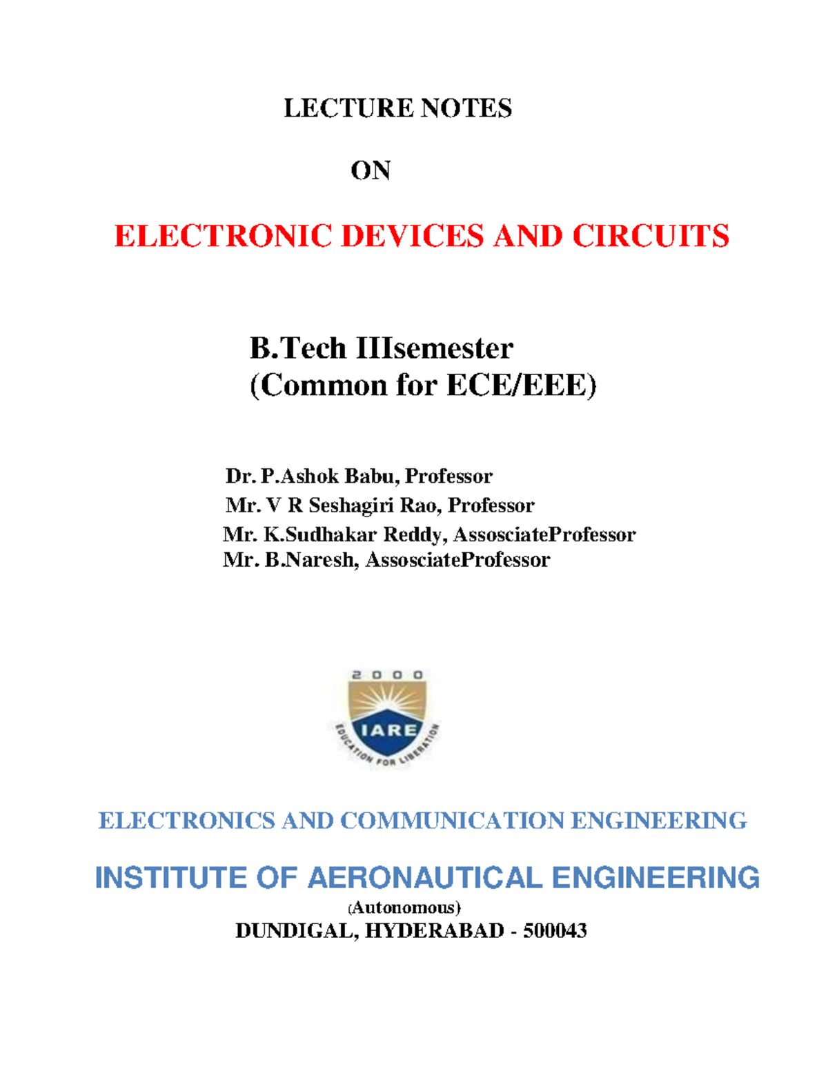 IARE ECE EDC Notes - It is usefull for engeenering aswell as bachlor ...