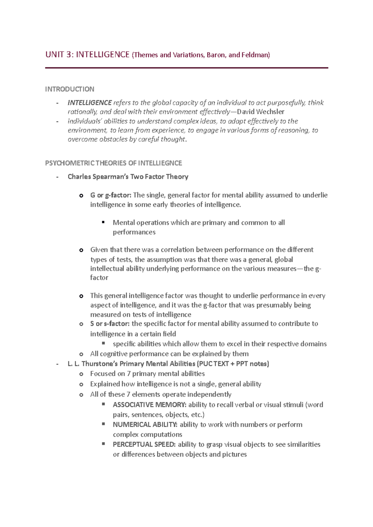 Intelligence - Notes from Themes and Variations and Understanding ...