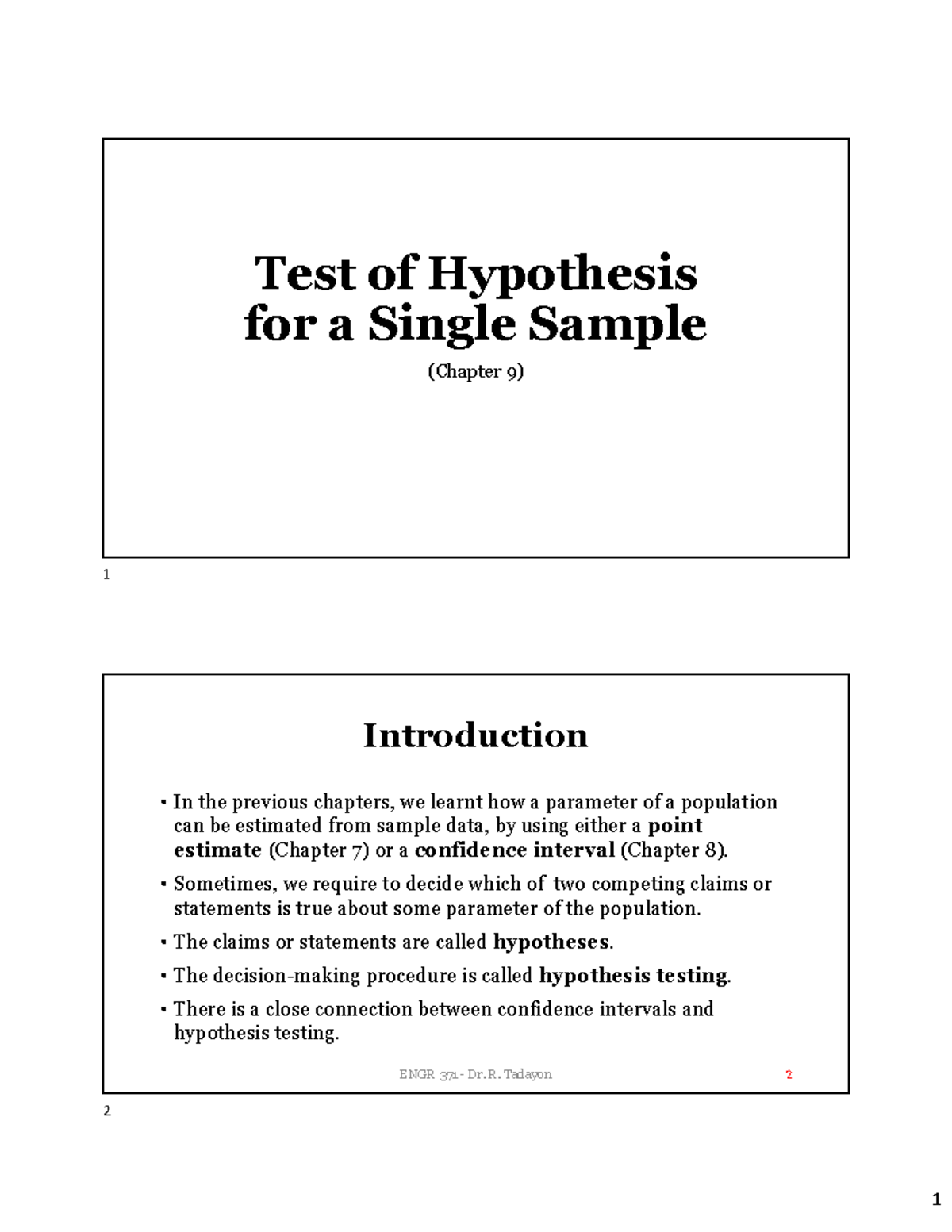 Chapter 9 - Test of Hypothesis for a Single Sample - Test of Hypothesis ...
