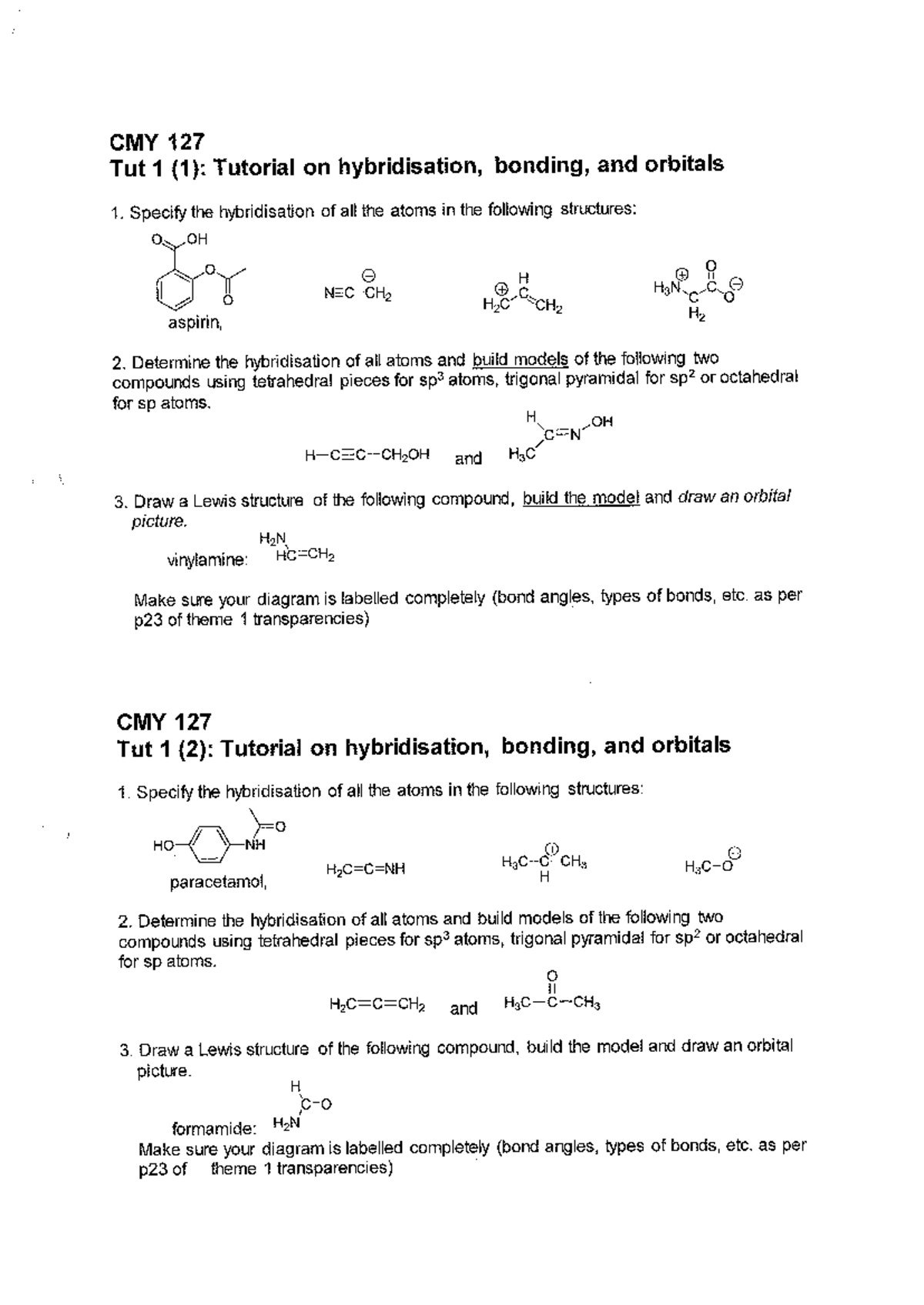 Tutorial notes - CMY 127 Tut 1 (1): Tutorial on hybridisation, bonding ...