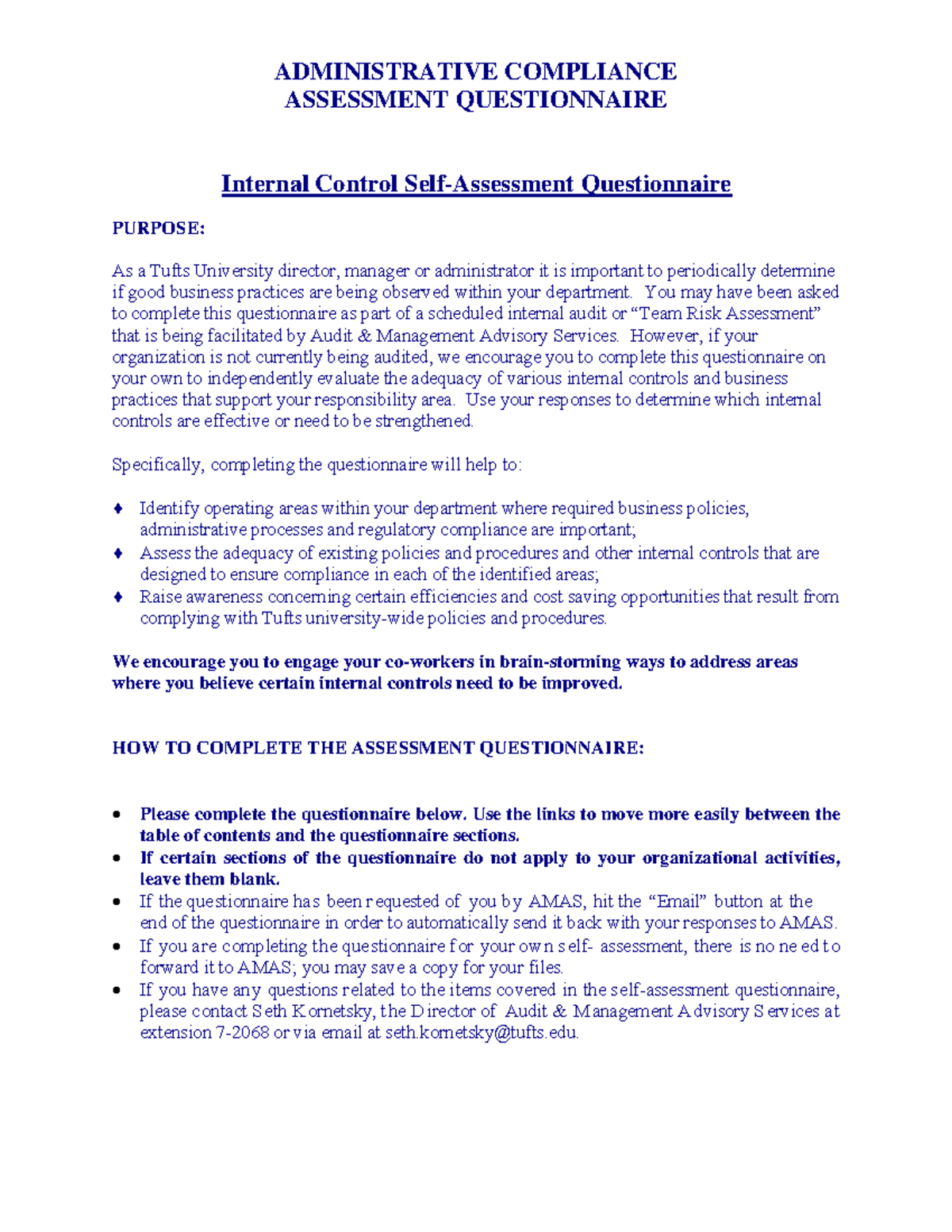 Admin Compliance Joint Assess Questionnaire March 09 - ADMINISTRATIVE ...