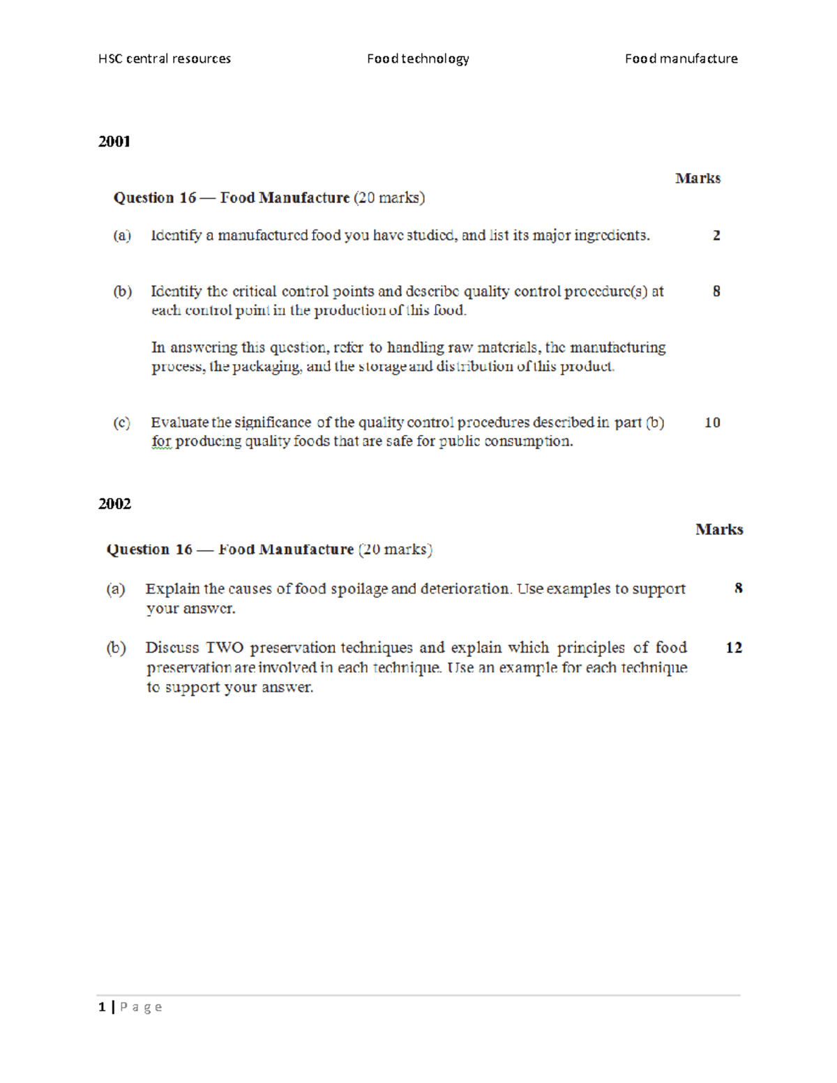 Food Technology Resources - Food manufacture - FOOD2320 - Studocu