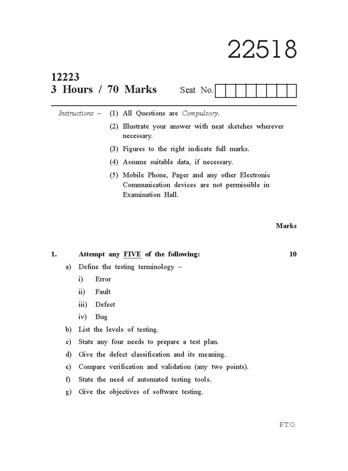 22518 - P.T. Instructions – (1) All Questions are Compulsory. (2 ...