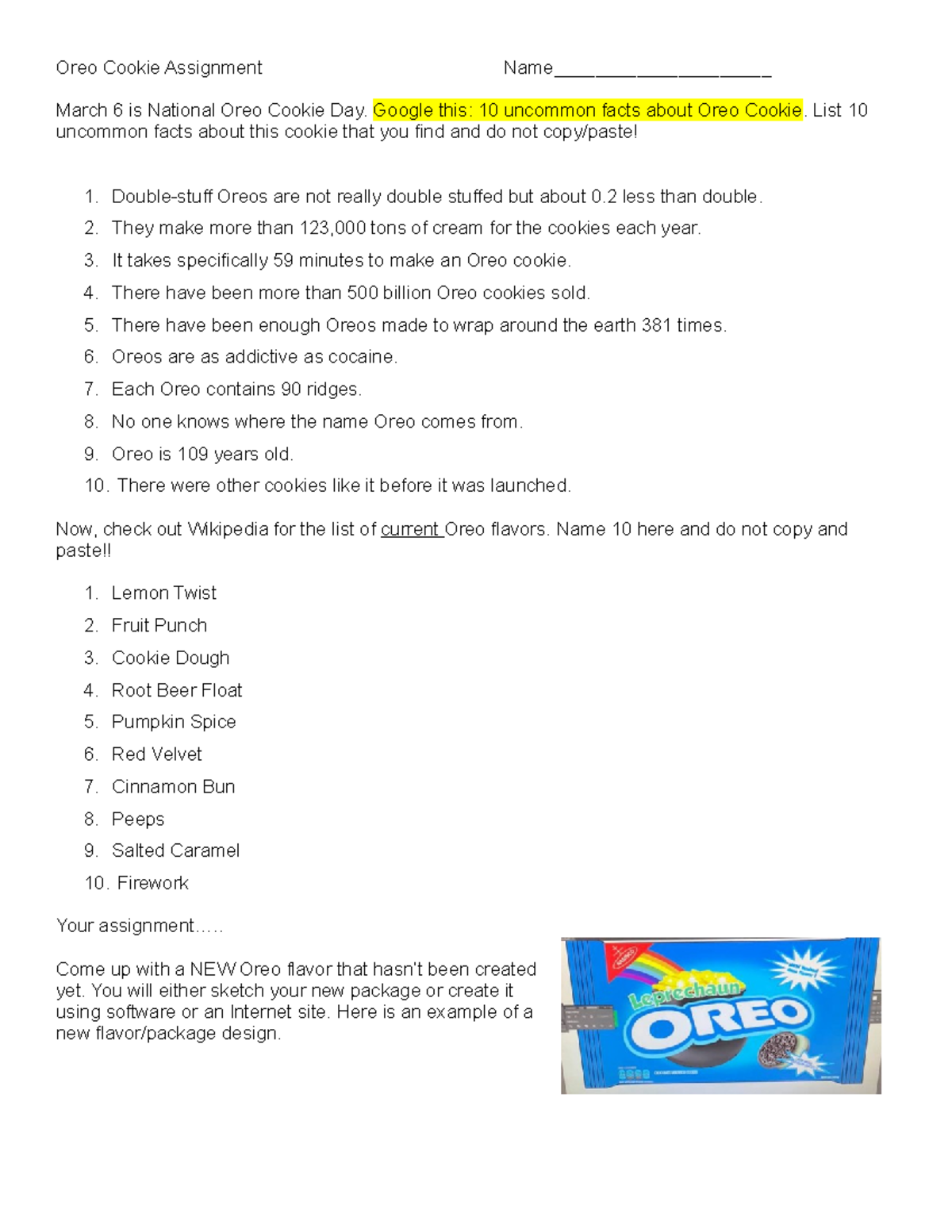 Oreo Cookie Assignment - Google this: 10 uncommon facts about Oreo ...