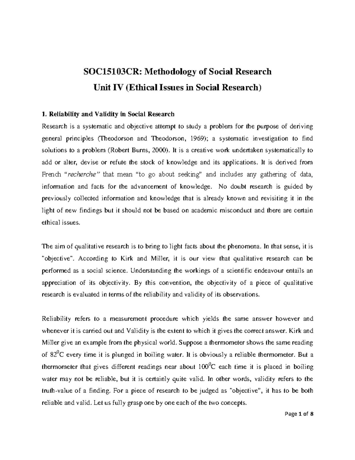Reliability and Validity in Sociological Research - SOC15103CR ...