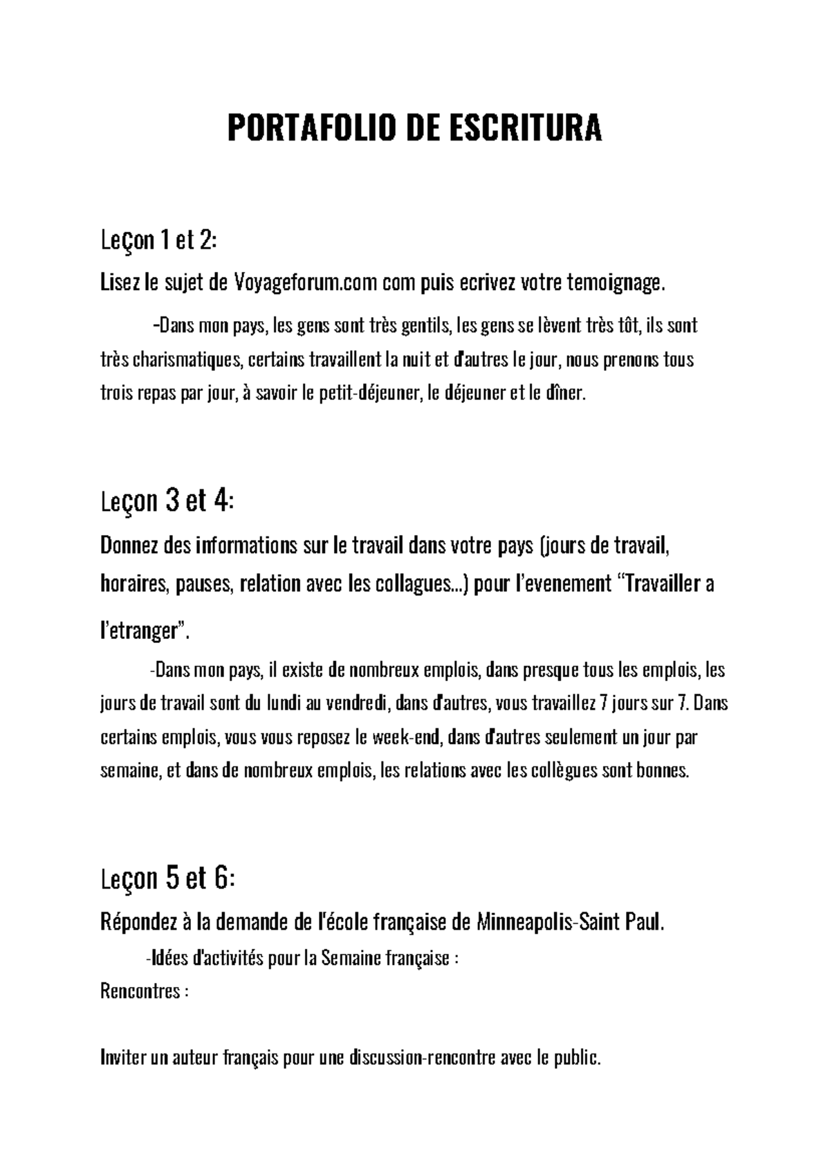 Portafolio DE Escritura - Dossier 4 - PORTAFOLIO DE ESCRITURA Leçon 1 ...