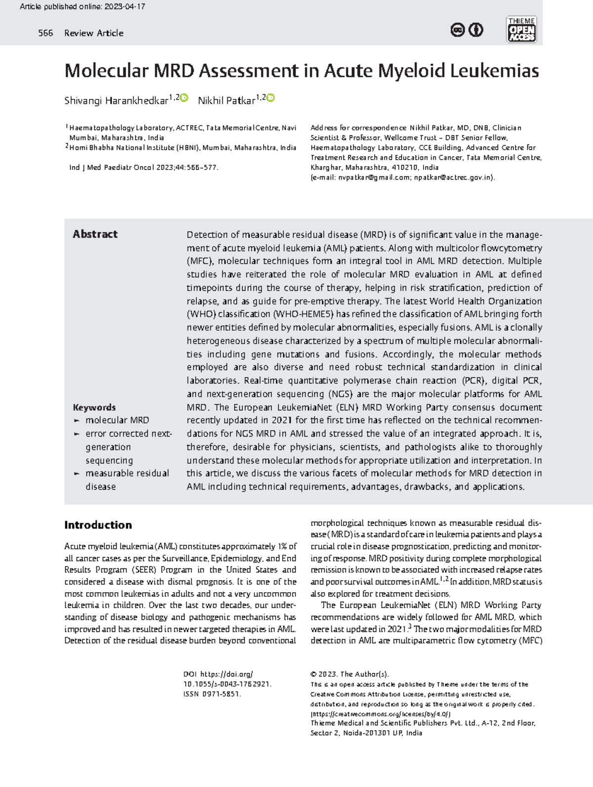 AM-MRD - NEW - Molecular MRD Assessment in Acute Myeloid Leukemias ...
