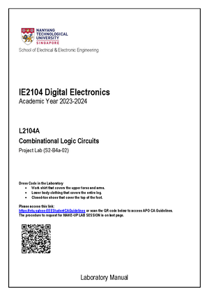 IE2104 Tut1 - Solution - EE2004 : Digital Electronics Tutorial 1 1 ...