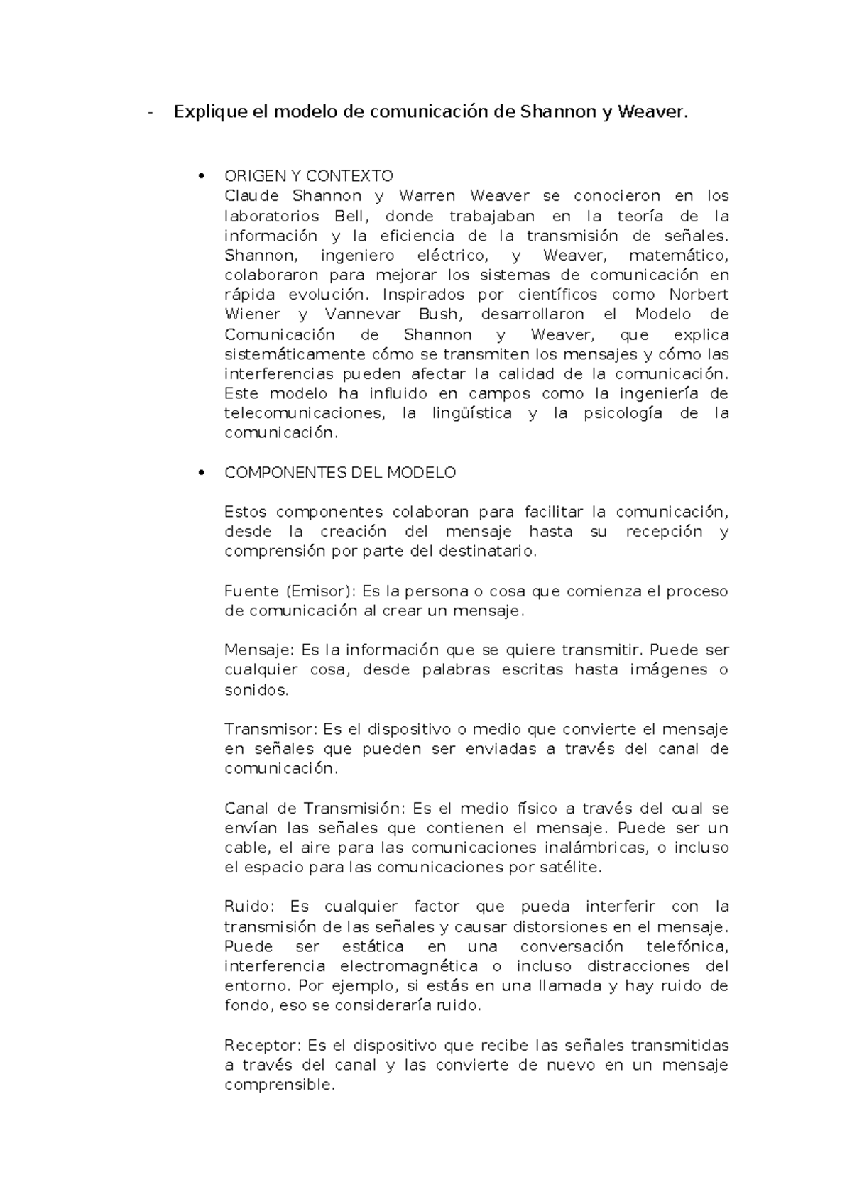 Modelo de comunicación de Shannon y Weaver - ORIGEN Y CONTEXTO Claude ...
