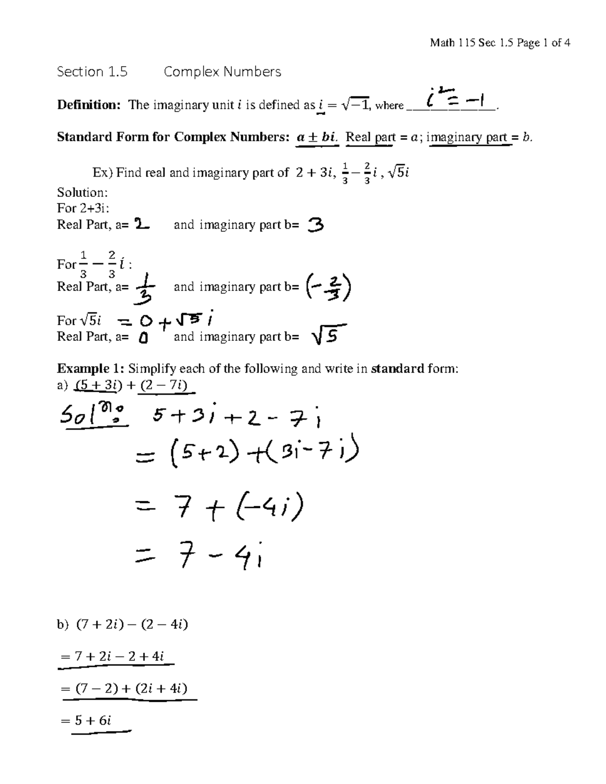 1 5 Complex Numbers Pdf Section 1 Complex Numbers Definition The