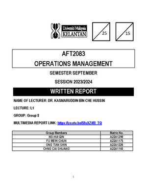Pengurusan Operasi SPA- Individual Assignment(CASE Study) - HWS30104 ...
