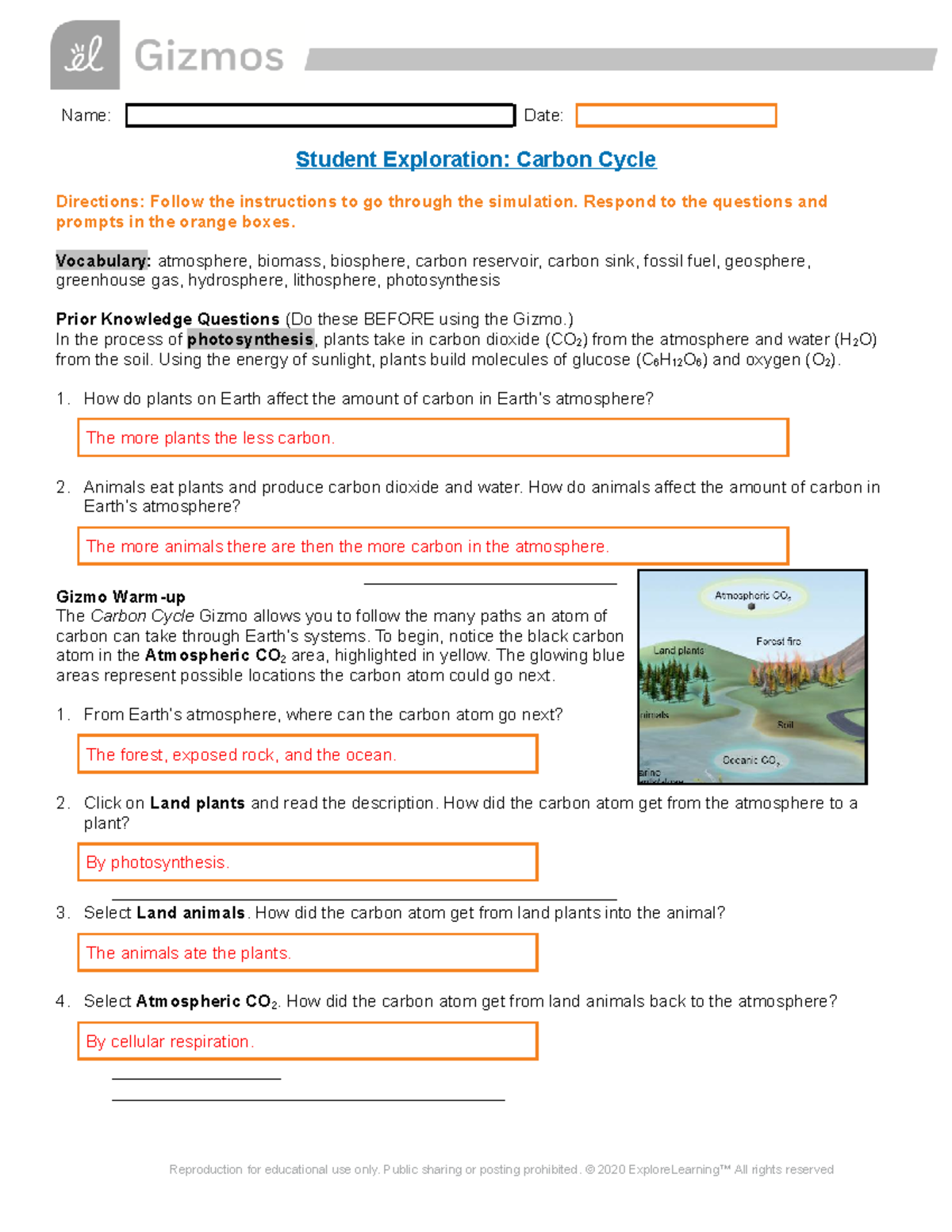 Carbon Cycle SE - Name: Date: Student Exploration: Carbon Cycle ...