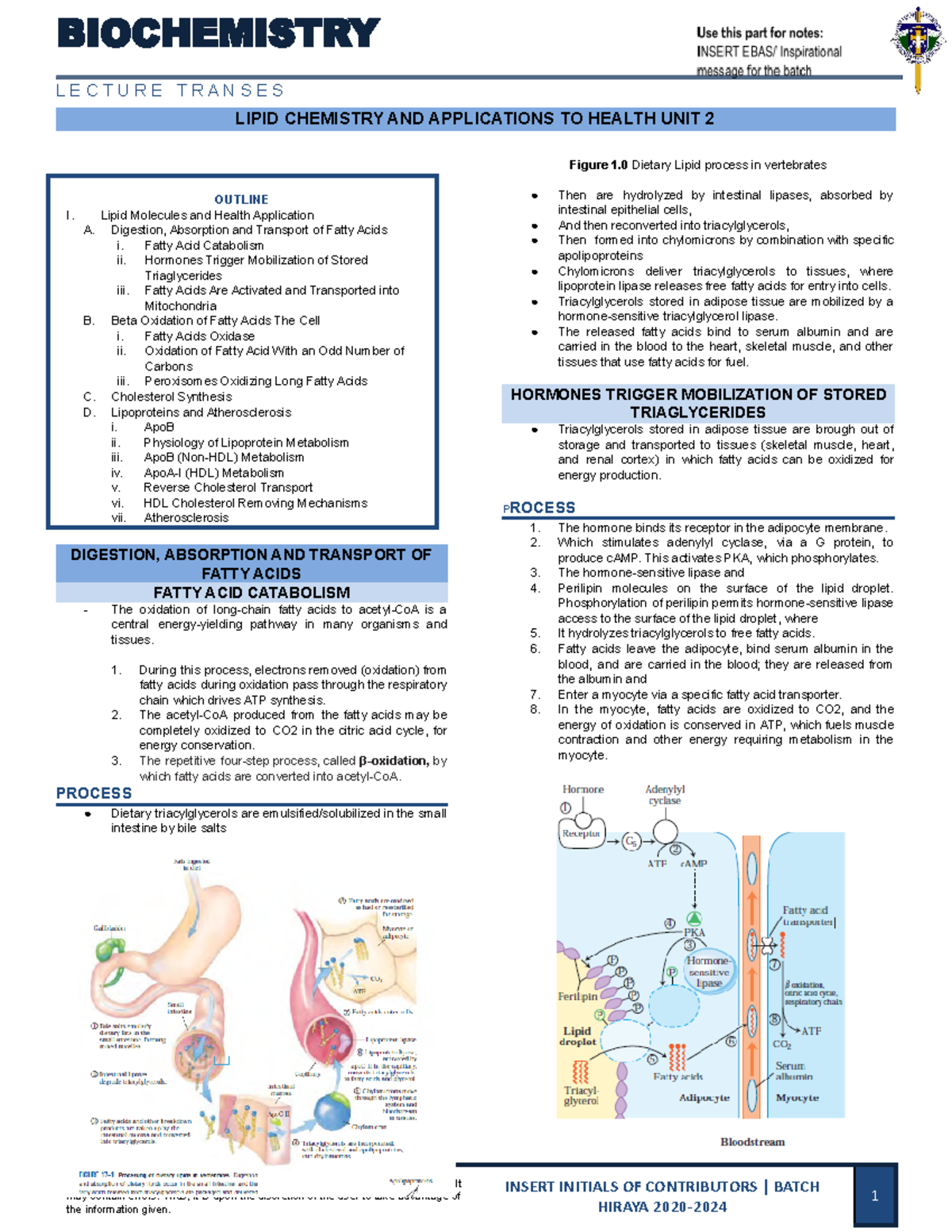 Biochem LEC Trans Module 2 UNIT 2 - L E C T U R E T R A N S E S LIPID ...