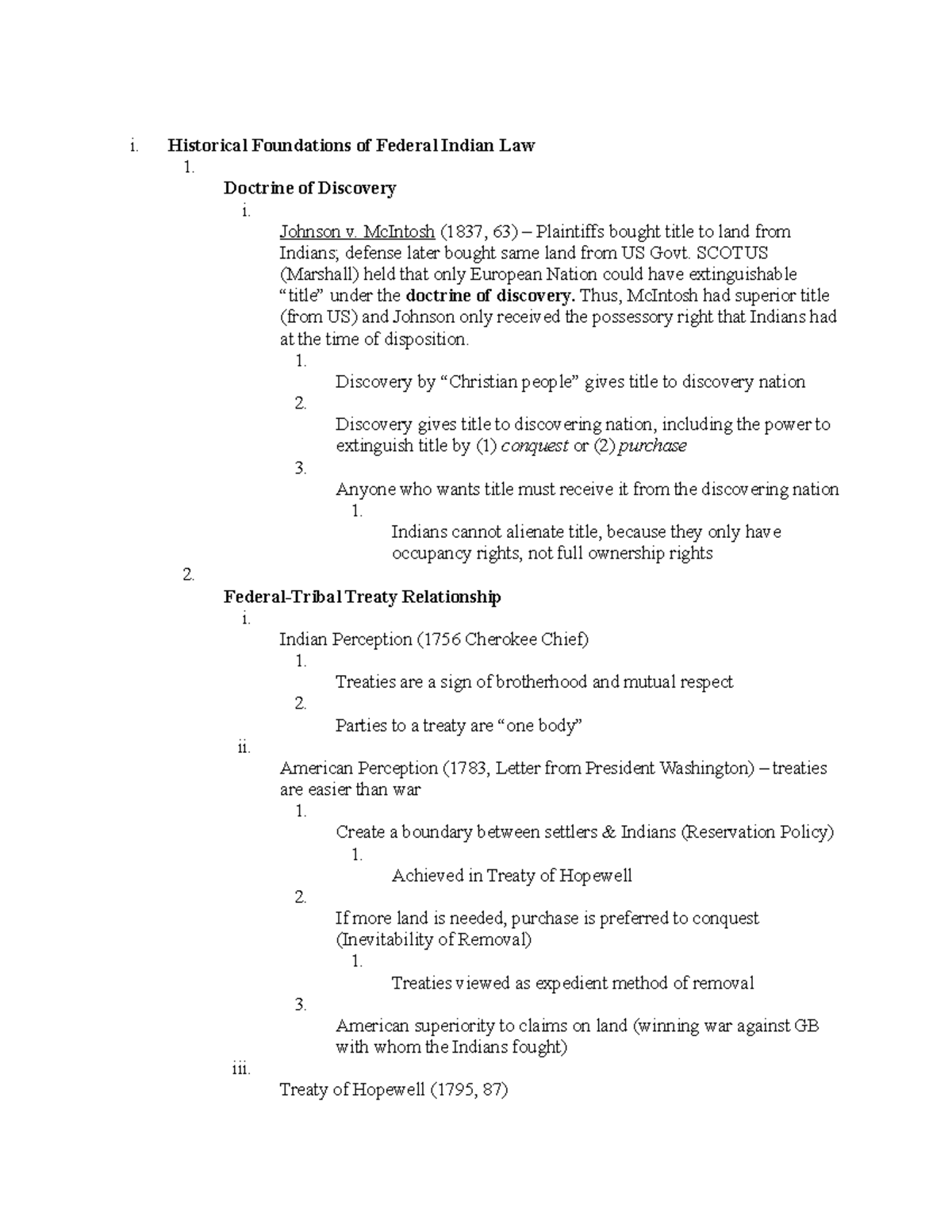 FIL Outline 2 - i. Historical Foundations of Federal Indian Law 1 ...