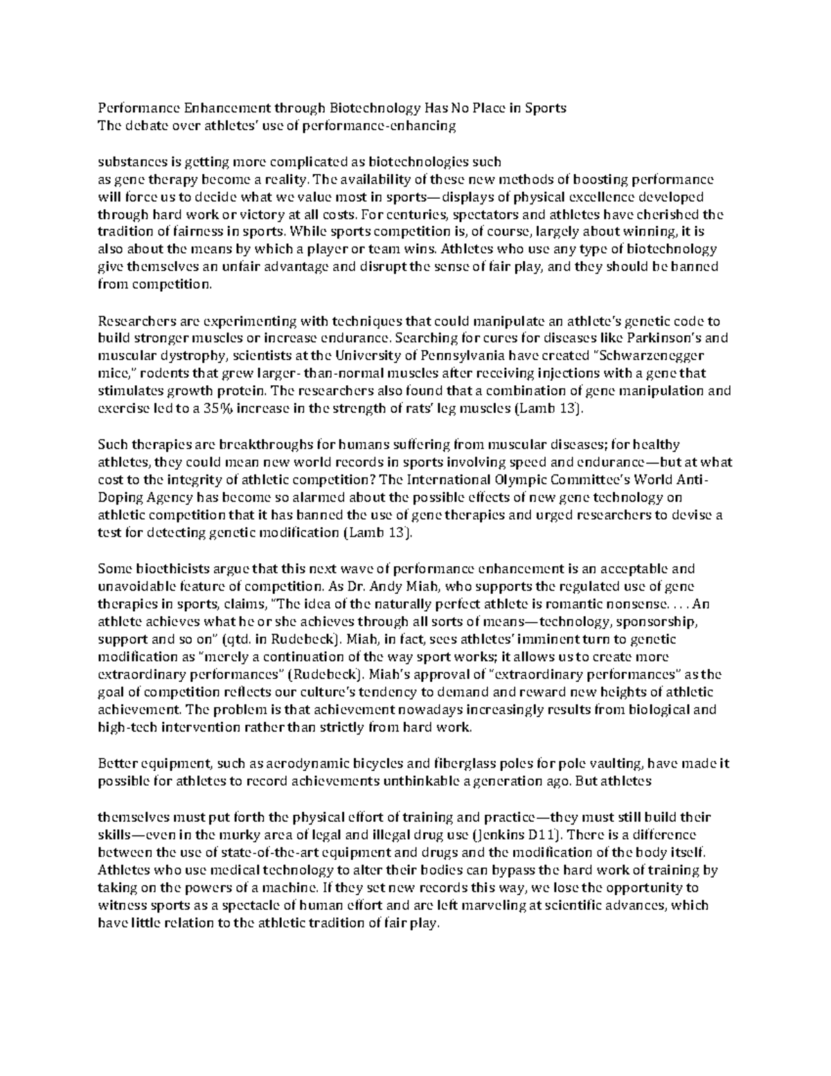 MY 2 - n.a - Performance Enhancement through Biotechnology Has No Place ...