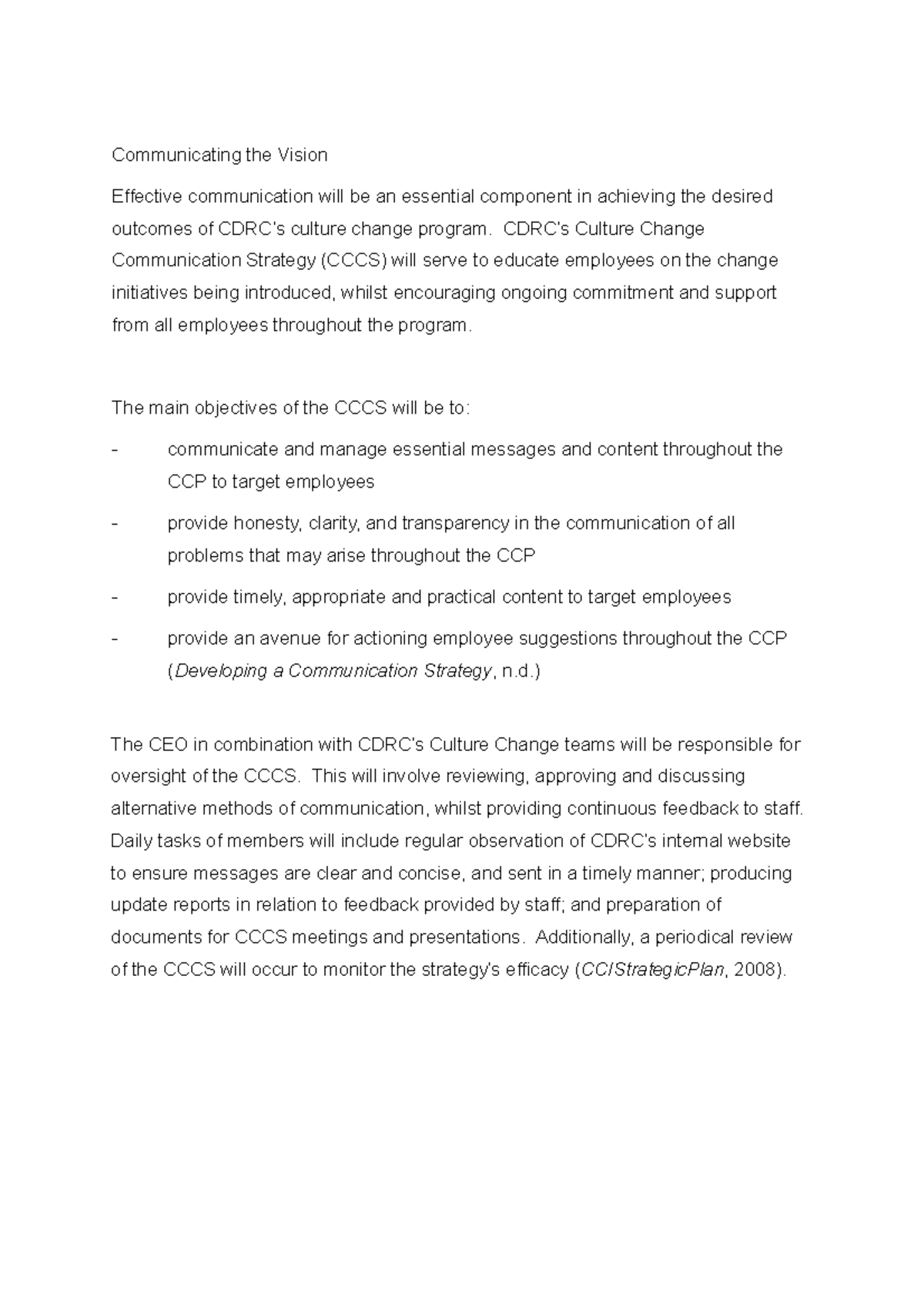 Communication and Implementation Draft - Communicating the Vision ...