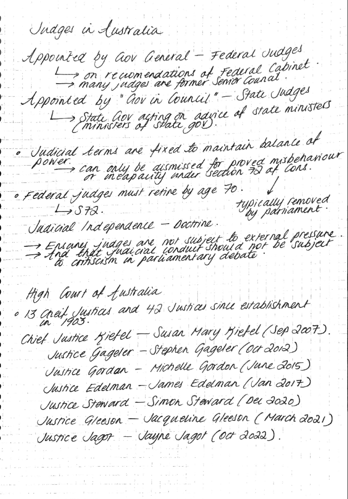 Week 2 - FOL Notes - Judges in Australia Appointed aov General Federal ...