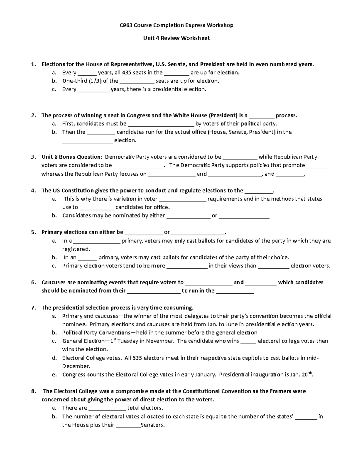 Elections Interest Groups Worksheet - C963 Course Completion Express ...