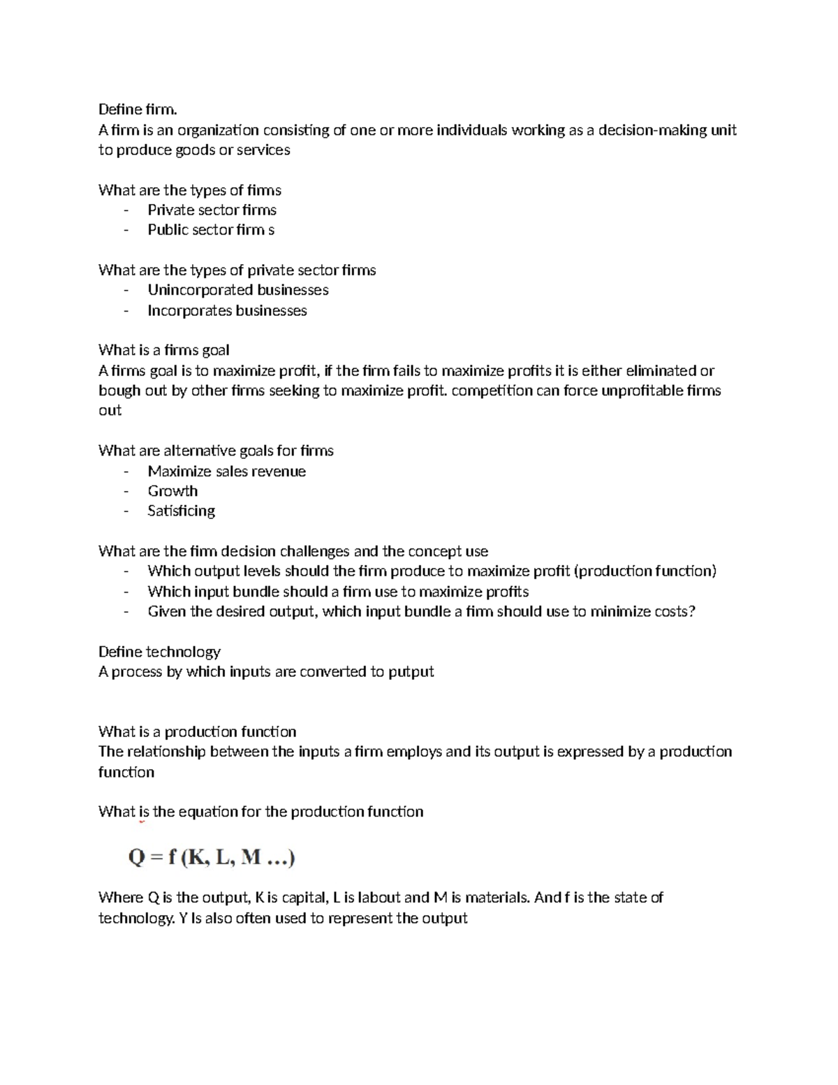 L5 theory of firm - notes - Define firm. A firm is an organization ...
