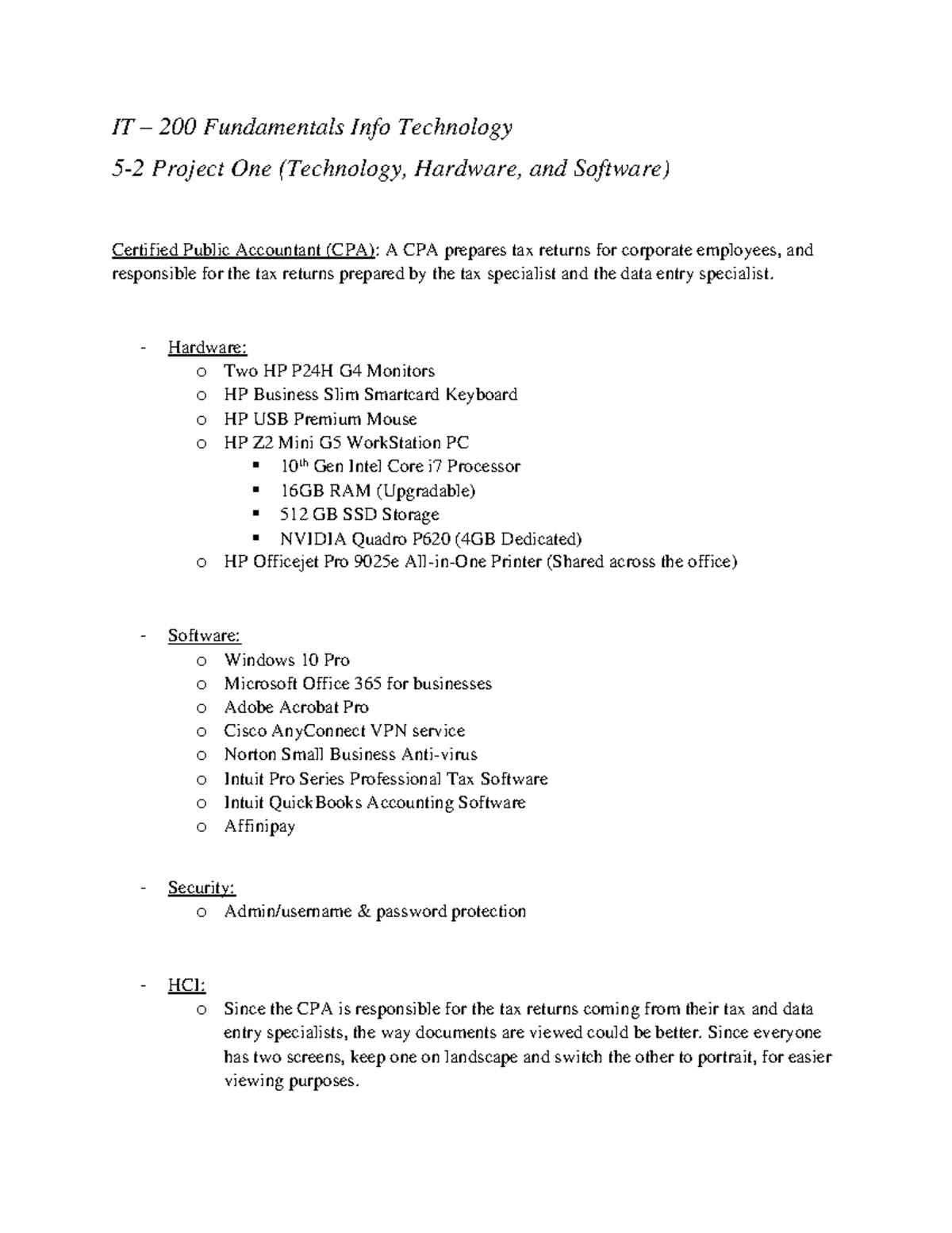 5 2 Project One Technology Hardware And Software It 200 Fundamentals Info Technology 5