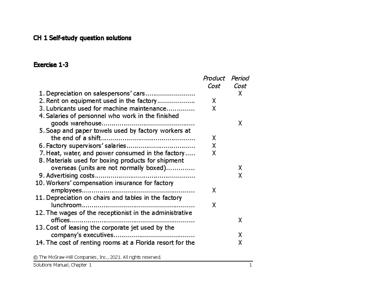 CH 1 Self - answers, tests, practice - CH 1 Self-study question ...