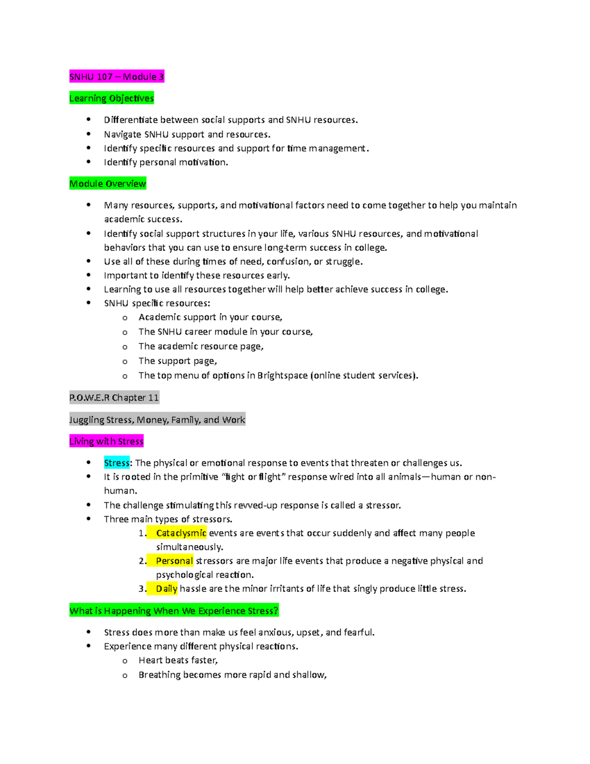SNHU 107 Module Three Notes - SNHU 107 – Module 3 Learning Objectives ...