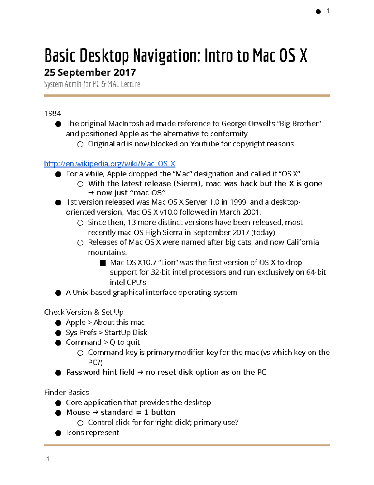 Lecture 1 Intro To Mac Os X 1 Basic Desktop Navigation Intro To Mac