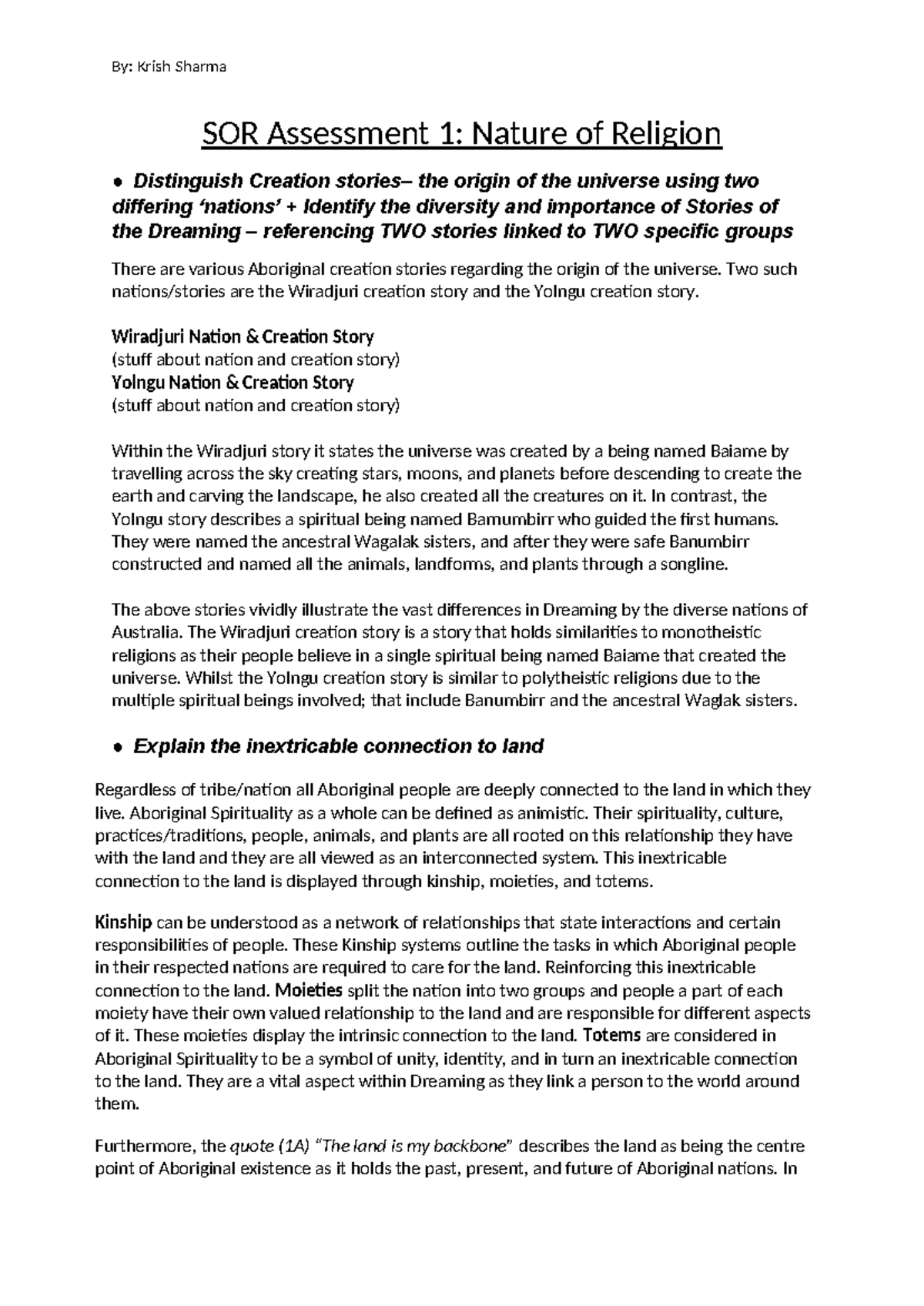 SOR Assessment 1 Nature of Religion - By: Krish Sharma SOR Assessment 1: Nature of Religion ...