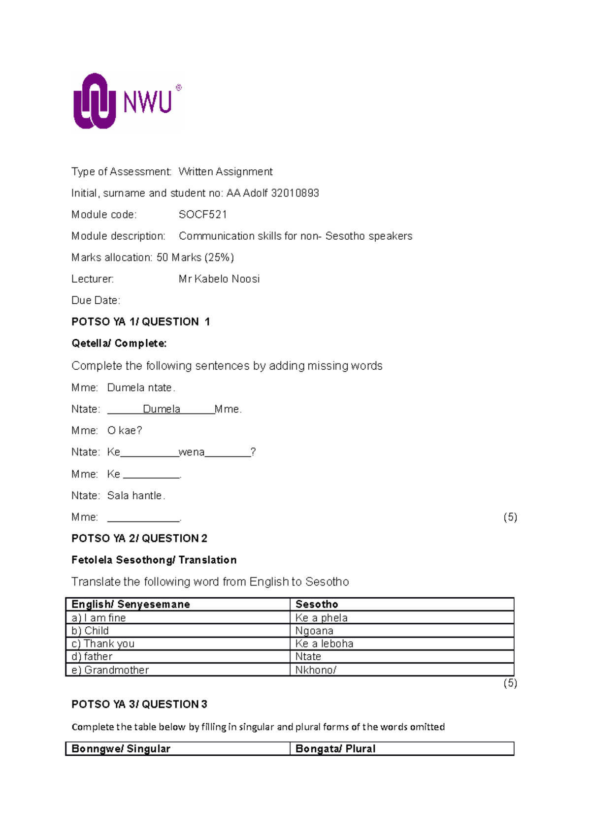 SOCF 521 Assignment 2 AA Adolf 32010 893 - Type of Assessment: Written ...