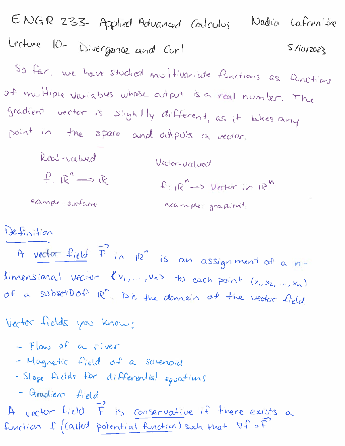 Lecture 10 - Curl and divergence - ENGR 233 - Studocu