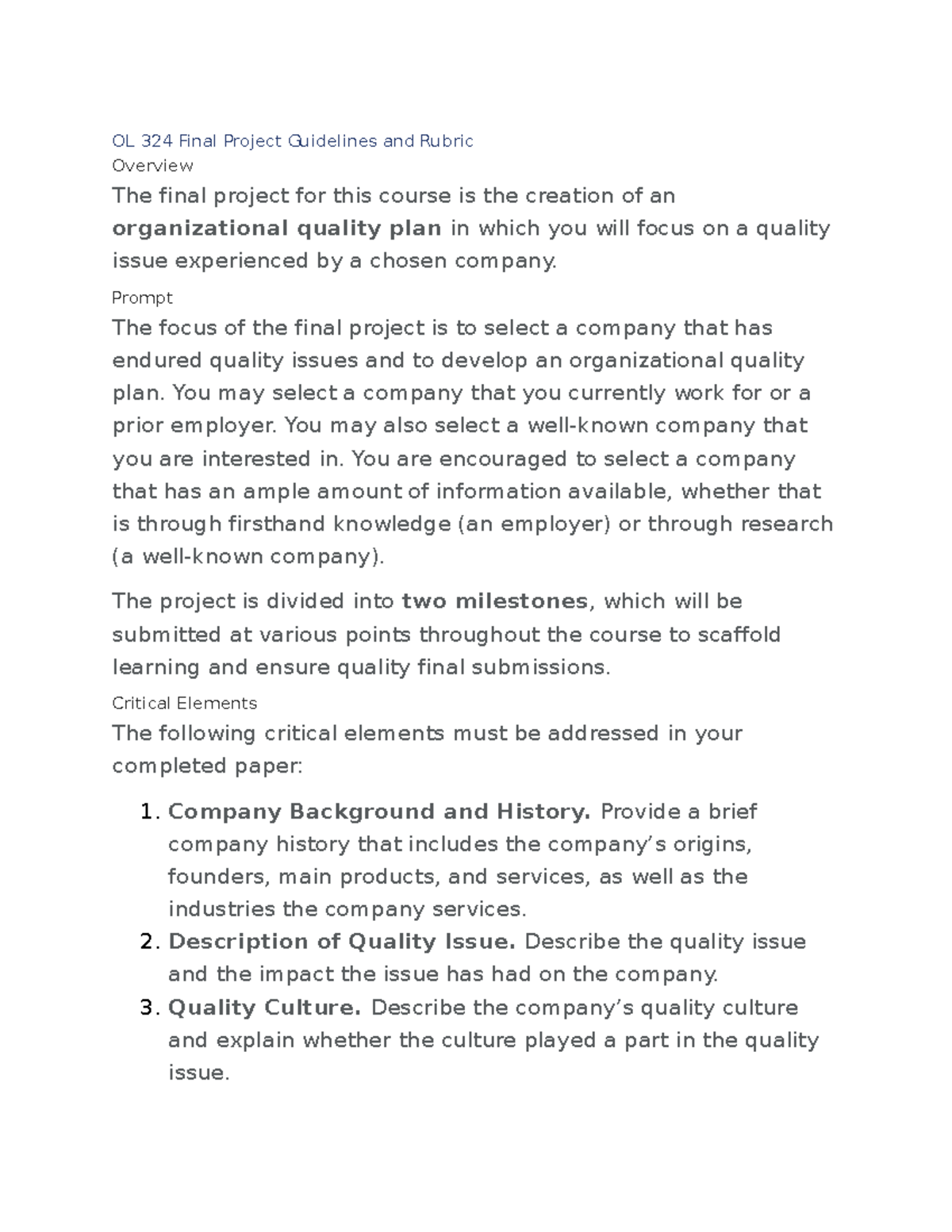 Final project directions - OL 324 Final Project Guidelines and Rubric ...