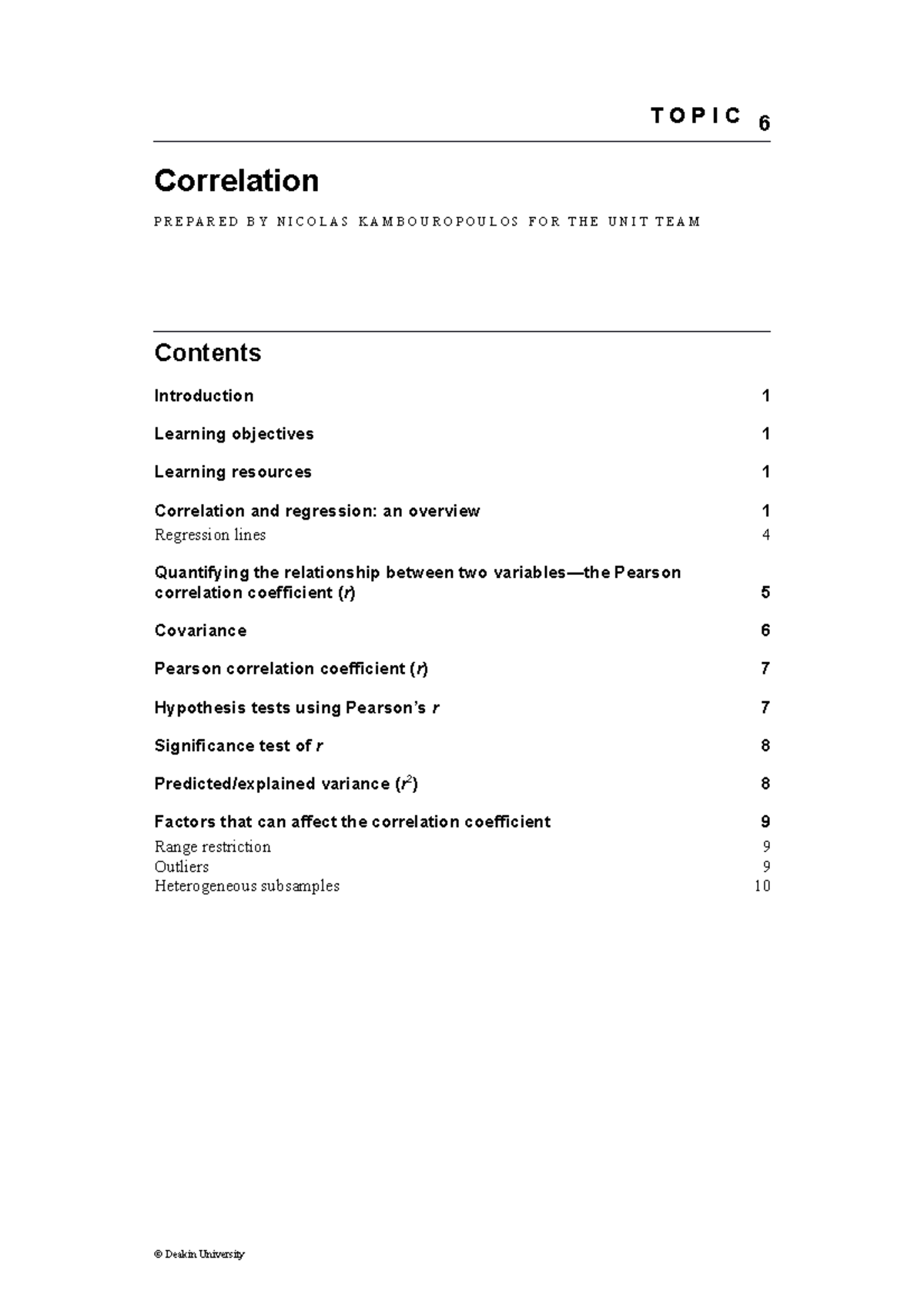 W6 Study Guide - Correlation P R E P A R E D B Y N I C O L A S K A M B O U R O P O U L O S F O R ...