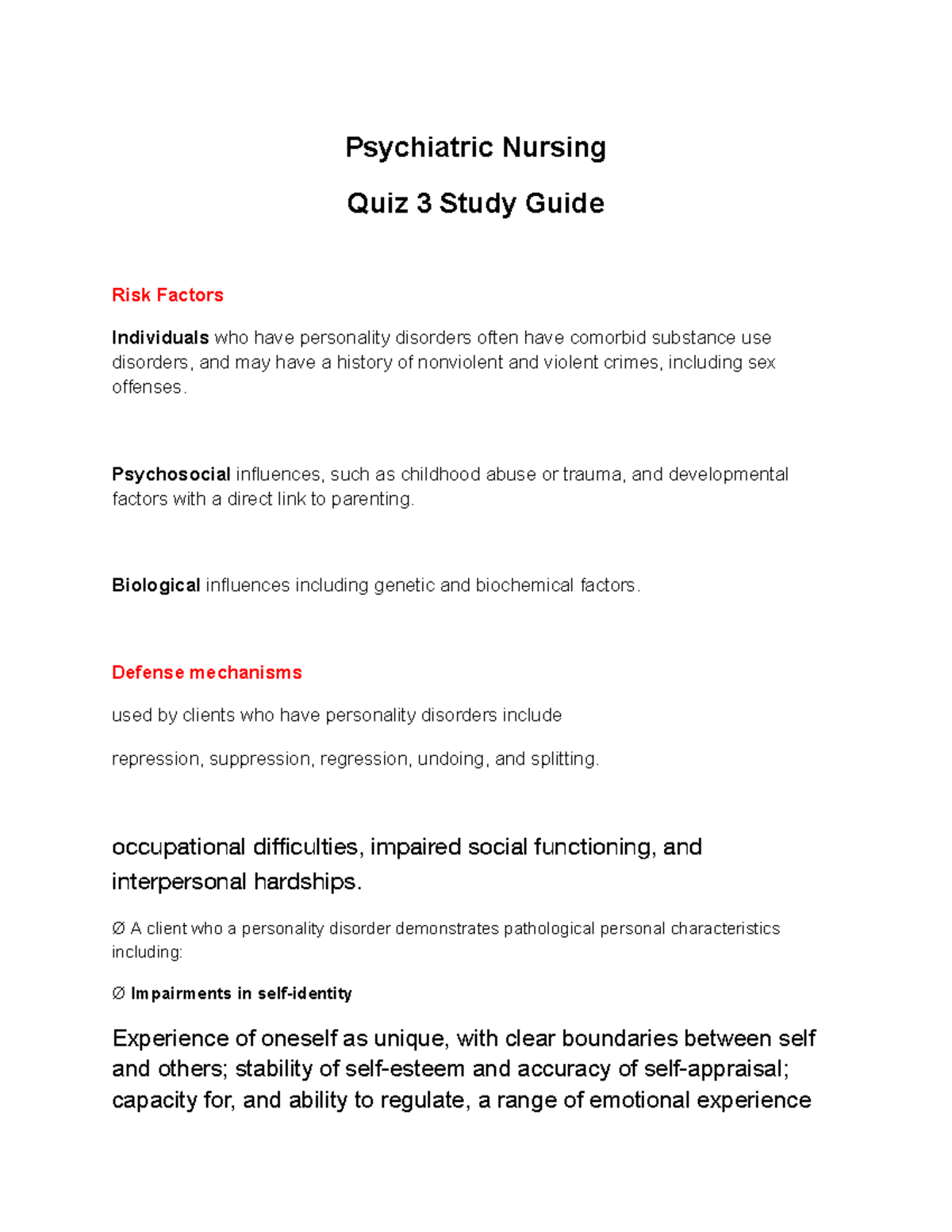 Study guide quiz 3 - Psychiatric Nursing Quiz 3 Study Guide Risk ...