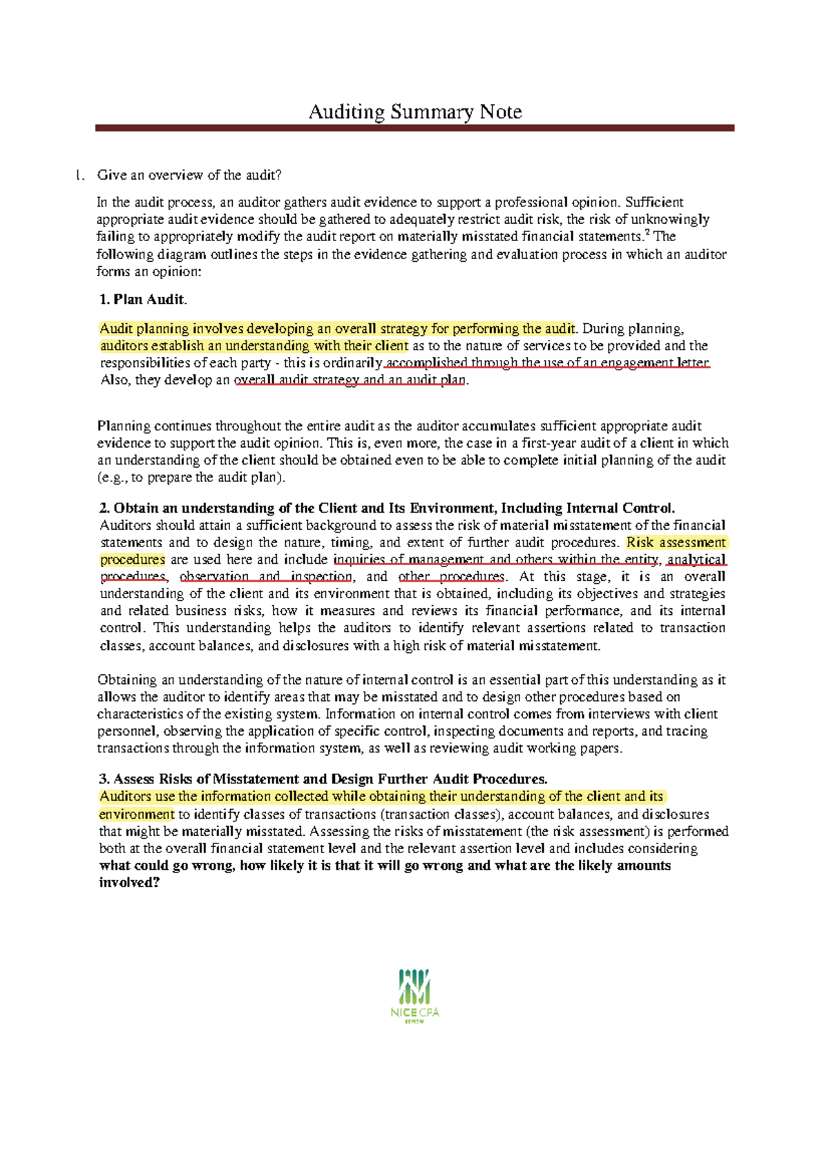 Auditing Summary Notes - Give an overview of the audit? In the audit ...