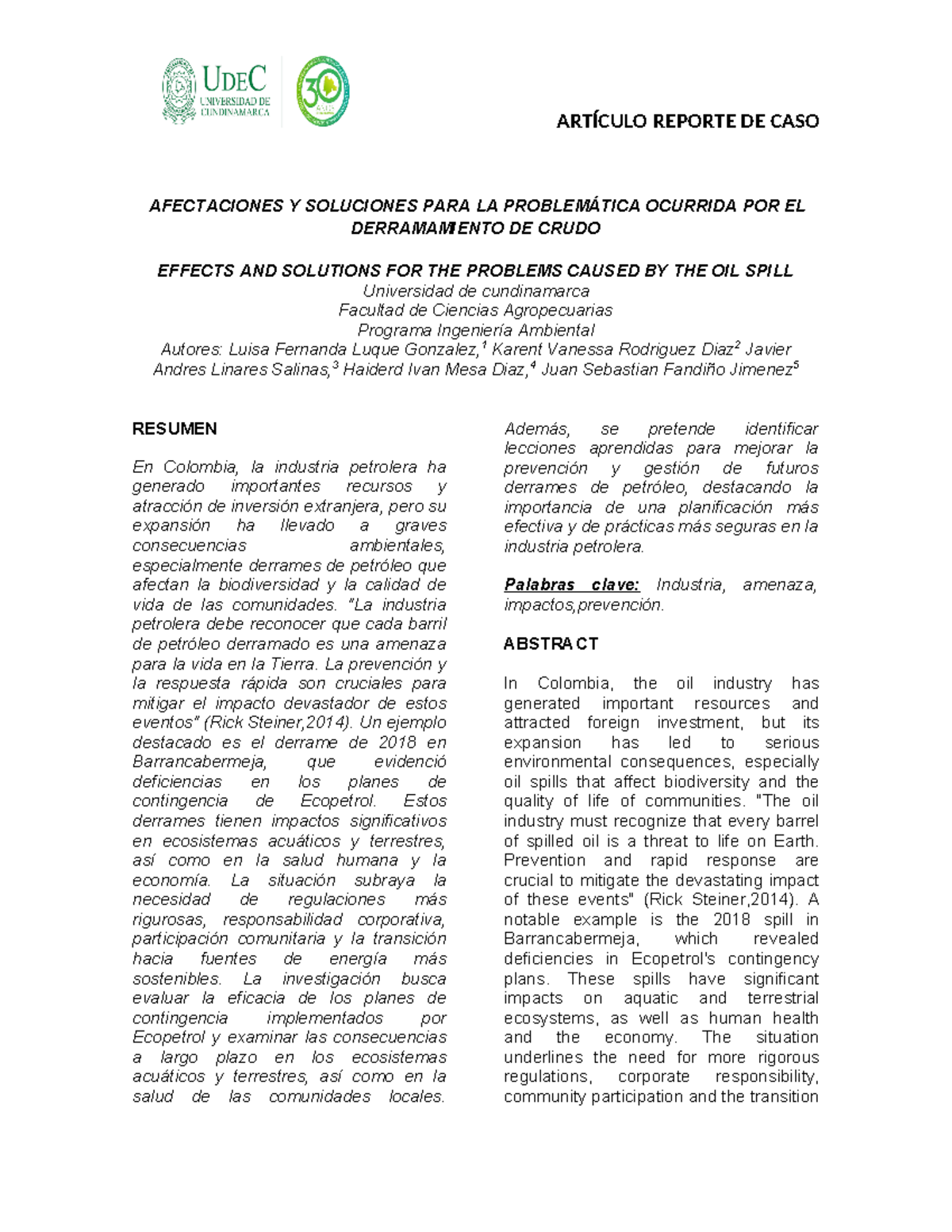 Articulo DE Reporte DE CASO - AFECTACIONES Y SOLUCIONES PARA LA ...