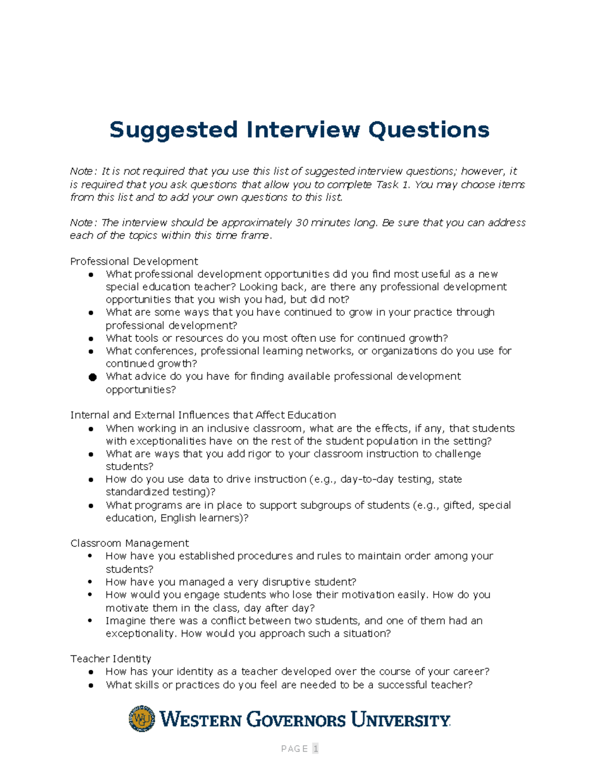 Suggested Interview Questions - You may choose items from this list and ...