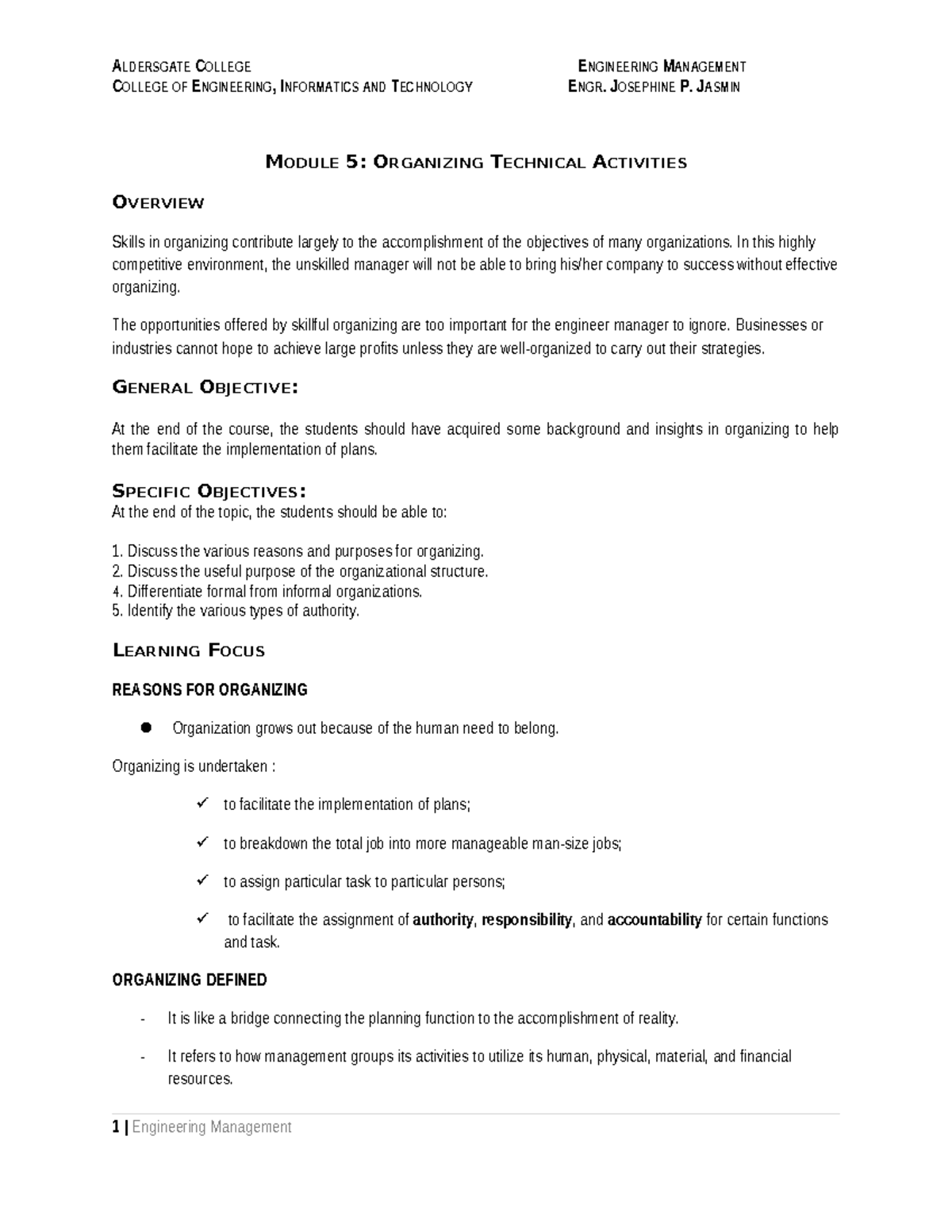 Module-5-Organizing - LEARNING MODULES - COLLEGE OF ENGINEERING ...