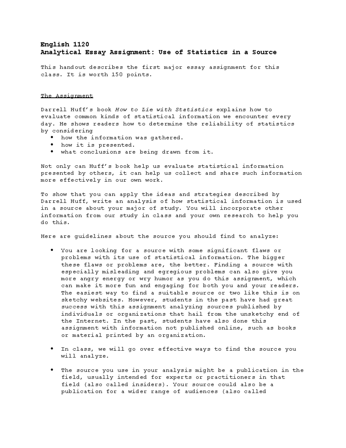 1120+Analytical+Essay+Assignment+with+How+to+Lie+with+Statistics - English 1120 Analytical Essay ...