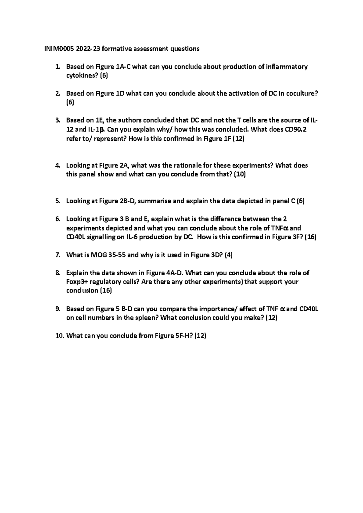 Formative assesment questions - INIM0005 202 2 - 23 formative ...