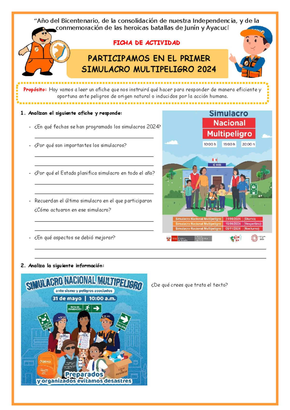 Ficha-VIER- Participamos EN EL Primer Simulacro Multipeligro 2024- Jezabel Camargo Único ...