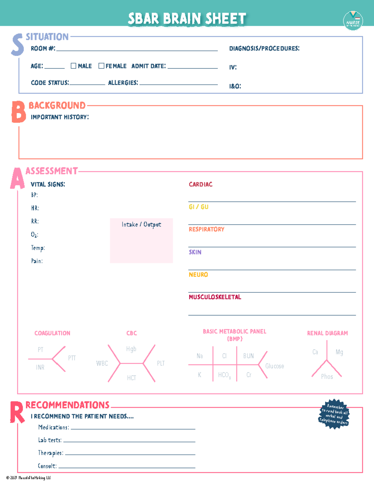 SBAR - ... - SBAR Brain SheetSBAR Brain SheetSBAR Brain Sheet BP: HR ...