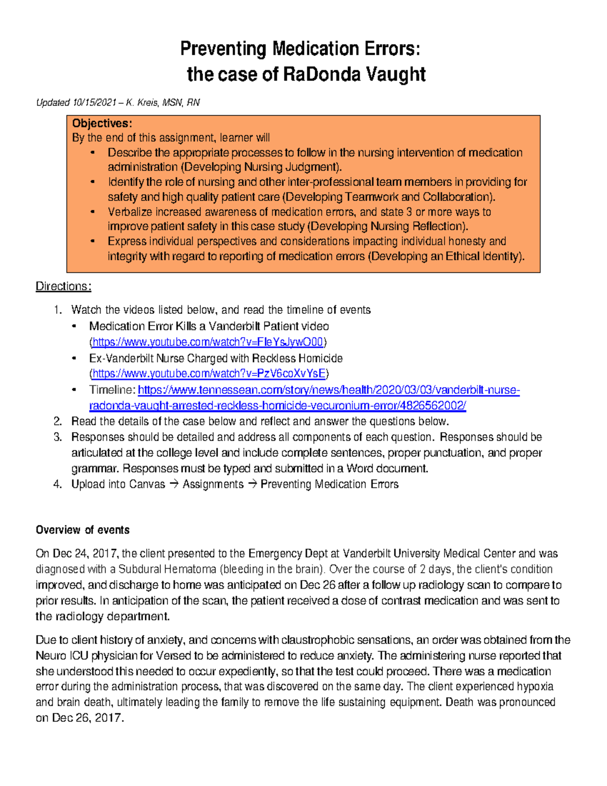 Case study - rodonda case stdy - Preventing Medication Errors: the case ...