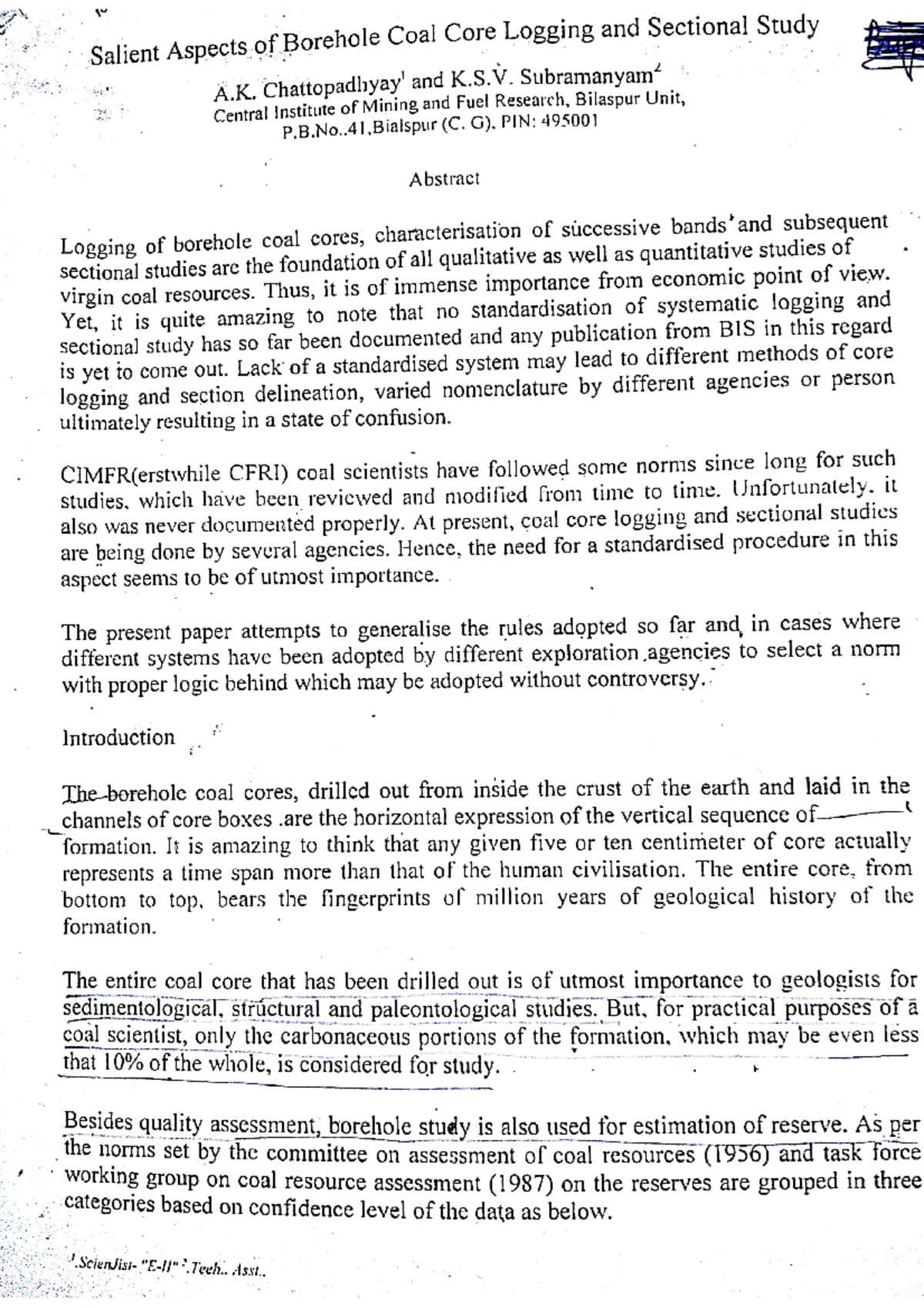 Coal core logging notes - Geology - Studocu