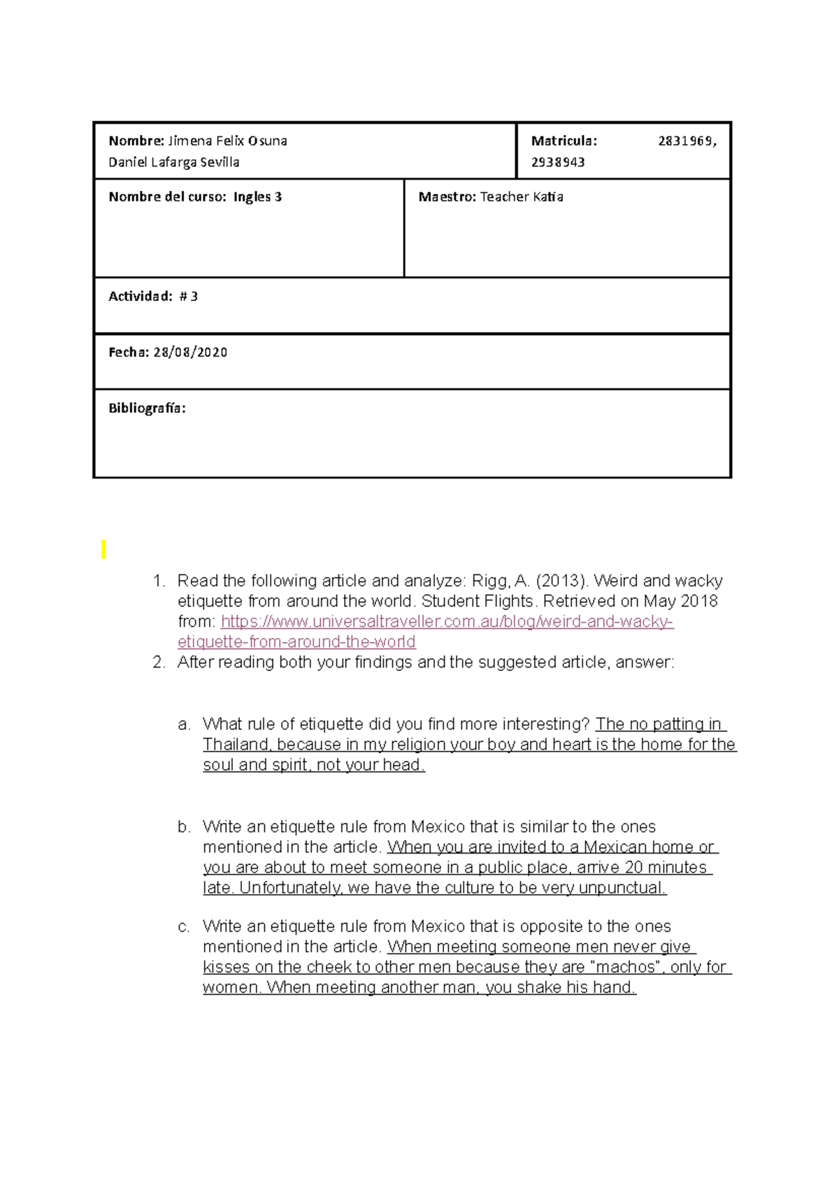 Act 6 ingles - sdsd - Nombre: Jimena Felix Osuna Daniel Lafarga Sevilla ...