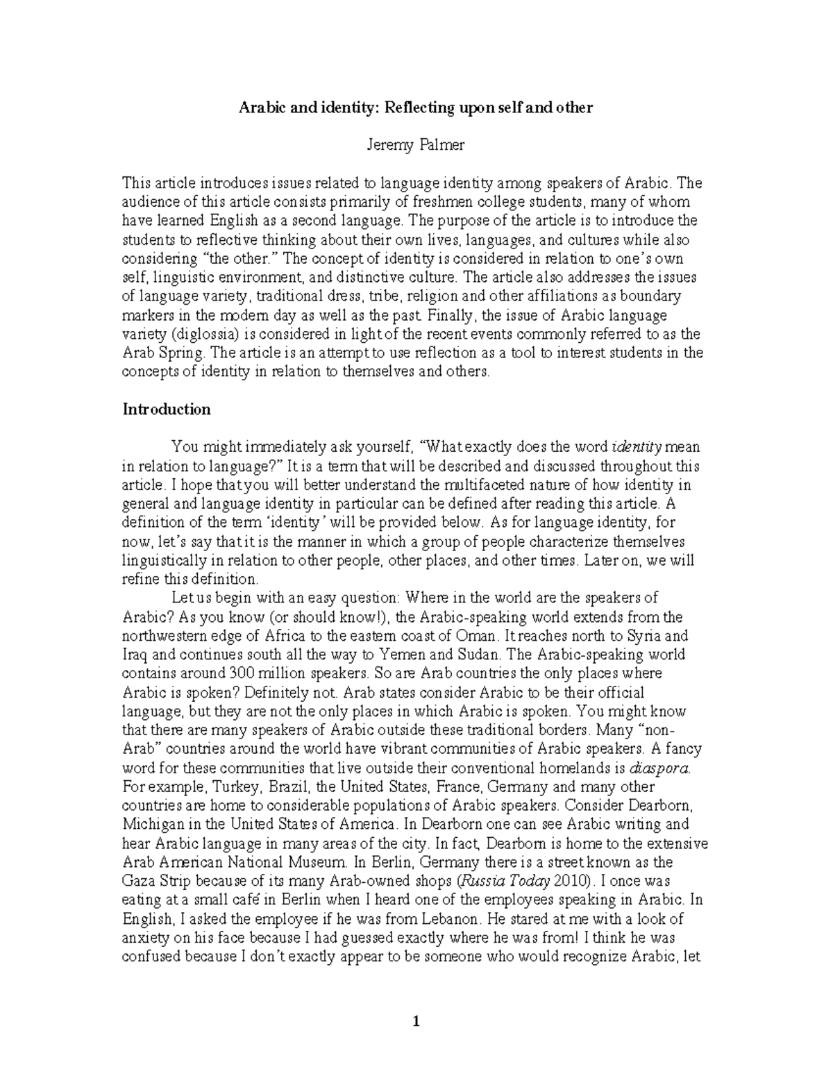 Arabic - njjnnnn - Arabic and identity: Reflecting upon self and other ...