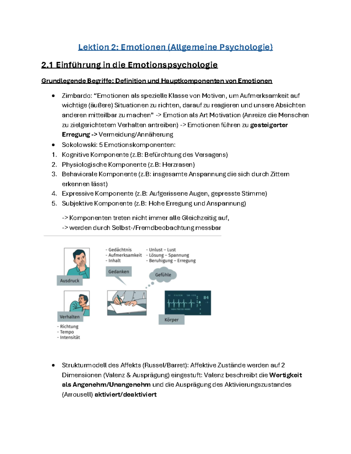 Allgemeine 1 Lektion 2 Emotionen - Lektion 2: Emotionen (Allgemeine Psychologie) 2 Einführung in ...