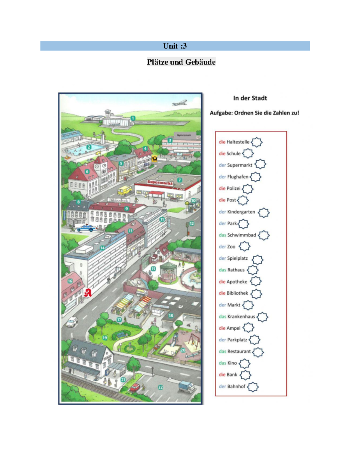Unit 3 - Unit : Plätze und Gebäude Unit : 1 Das Café 2 Das ...