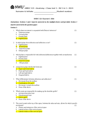 HMDC121 Class TEST 1 Introduction to Anatomy and Physiology - HMDC 121 ...