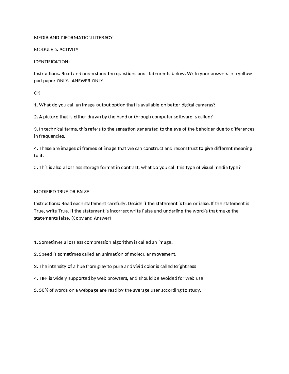 Media AND Information Literacy - MEDIA AND INFORMATION LITERACY MODULE ...